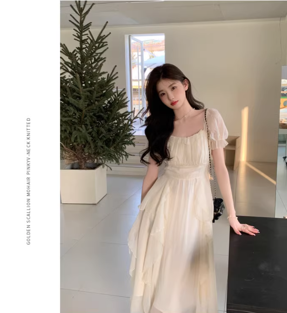 🎀Hanagirl 微醺甜茶 法式方領溫柔仙女風長洋裝 禮服 I014 | 蝦皮購物