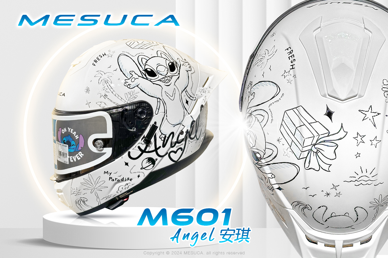 【豪新安全帽部品】史迪奇 Angel 安琪 聯名彩繪 MESUCA M601 內置墨鏡 全罩帽 大鴨尾 安全帽 免運費 | 蝦皮購物