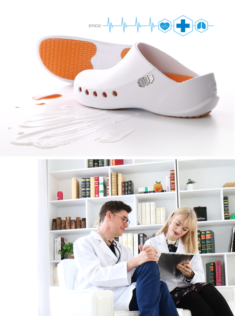 韓國STICO科技防滑透氣工作鞋(醫護鞋)NEC-02H-WH山茶花白，專為女性設計 | 蝦皮購物