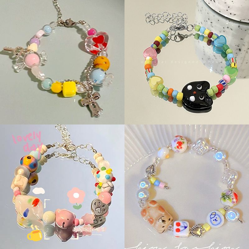 多巴胺女孩飾品辣妹Y2K糖果色螢光色星星愛心配件手鍊手串女ins 芭比色愛心串珠手鏈 夏日甜妹鎖骨鏈學生手鏈禮物 | 蝦皮購物