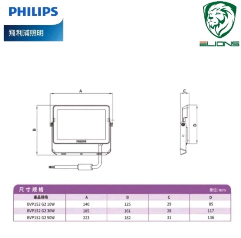 【群獅】 PHILIPS 飛利浦LED戶外投光燈 BVP152 10W 黃光 白光 飛利浦 室外 戶外 投射燈 投光燈 | 蝦皮購物