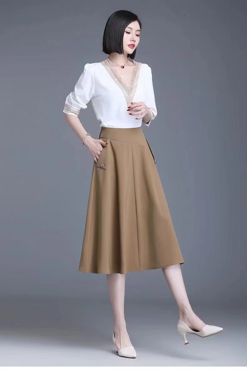 M-6XL 大尺碼半身裙 a字裙 裙裝 中長裙 高腰裙 2024春季新款有口袋a字裙半身裙氣質百搭松緊腰半截裙子-冰淇淋 | 蝦皮購物