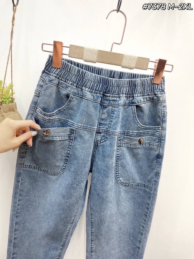 🔥現貨🔥夯燒爆款小個子牛仔褲🔥有XXL的#7333鬆緊腰3D八分男友褲、哈倫褲薄款，3D車線顯瘦喔⋯⋯ | 蝦皮購物