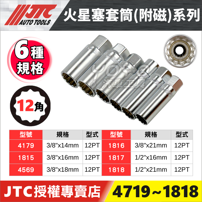 【YOYO汽車工具】 JTC-1818 1/2" 火星塞套筒(附磁) 21mm 4分 四分 吸磁 磁性 12角 | 蝦皮購物