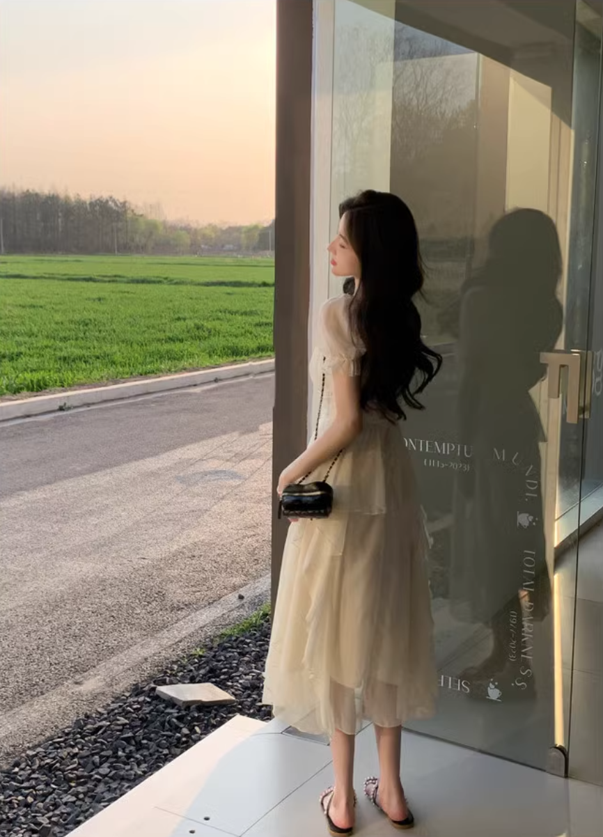 🎀Hanagirl 微醺甜茶 法式方領溫柔仙女風長洋裝 禮服 I014 | 蝦皮購物