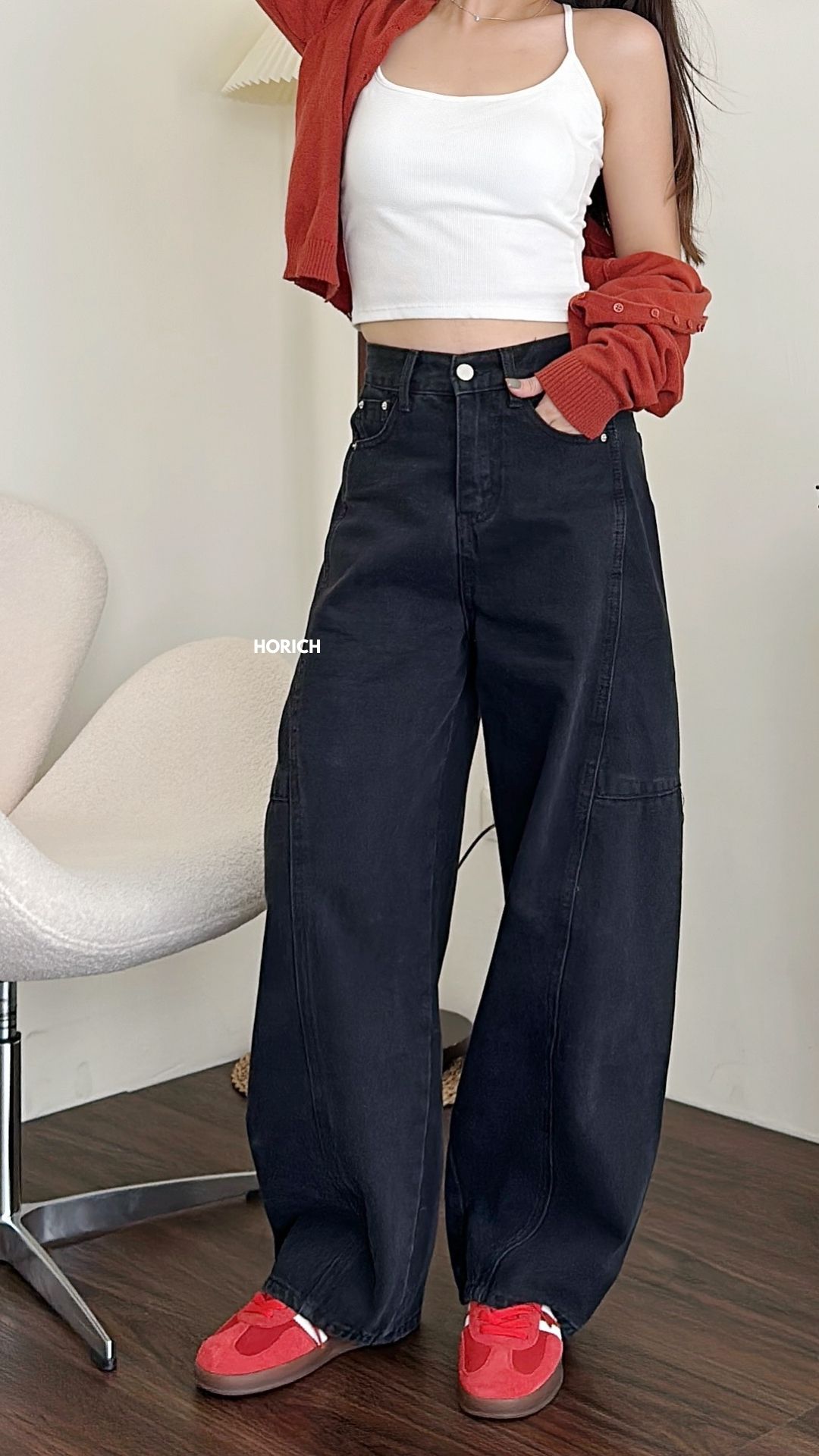 【𝐇𝐨𝐫𝐢𝐜𝐡】10381-牛仔寬鬆繭型褲(2色)S-XL 闊腿褲 落地褲 寬褲 牛仔褲 繭型褲 牛仔寬褲 梨形推薦 | 蝦皮購物