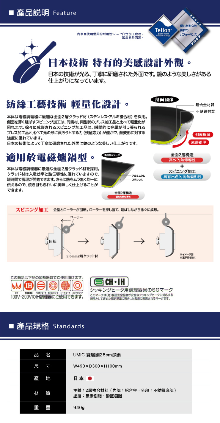 日本製 UMIC IH-LUMIERE 雙層鋼炒鍋 28cm | 蝦皮購物