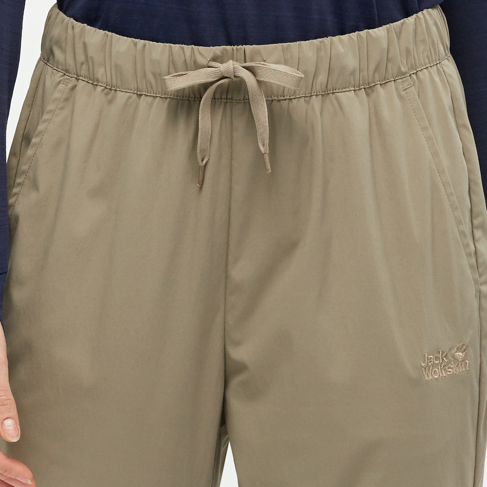 【Jack wolfskin 飛狼】女 全鬆緊腰頭快乾休閒九分褲 登山褲『卡其』 | 蝦皮購物