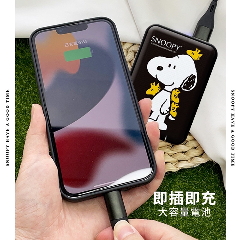 PEANUTS SNOOPY 12000mAh 小格紋 Type-C雙向快充行動電源 經典散步/上班時刻 | 蝦皮購物