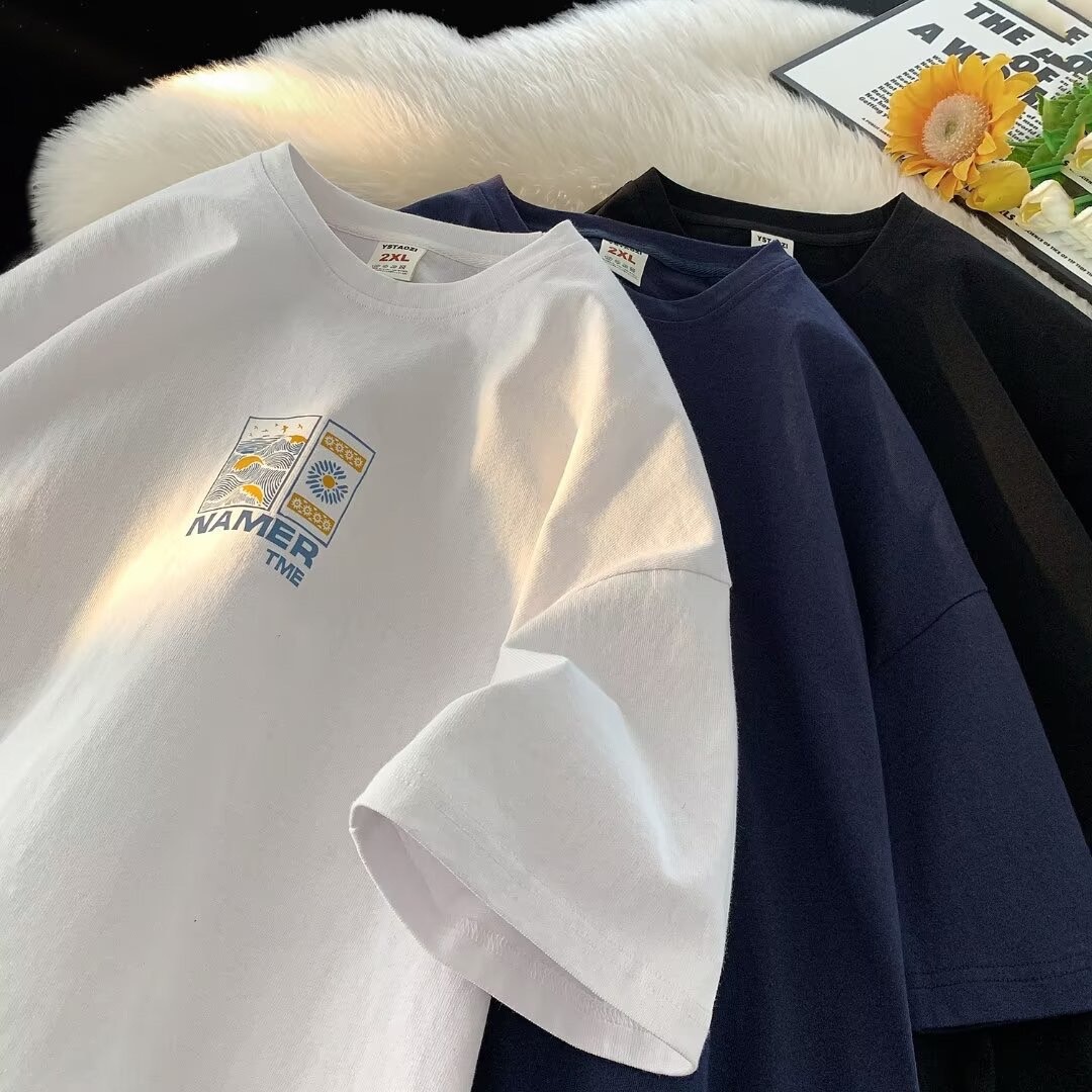 【K-2】NAMER 手繪海洋 衝浪板 日系復古 230g 重磅 純棉t恤 短袖 ins風 寬鬆短袖 oversize | 蝦皮購物