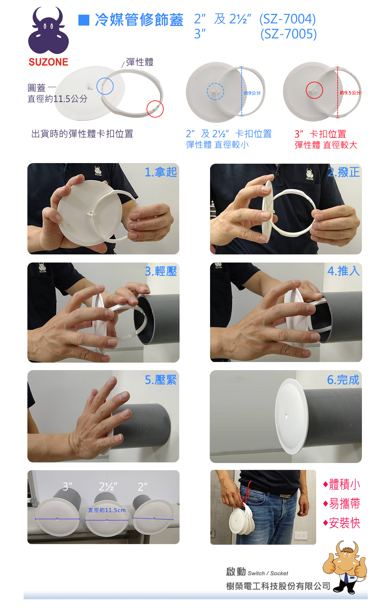 【樹榮電工SUZONE】冷媒管修飾蓋 2"及2 1/2"及3"/冷氣孔修飾蓋/冷氣塞頭/圓孔蓋/超取最多150個/台灣製 | 蝦皮購物