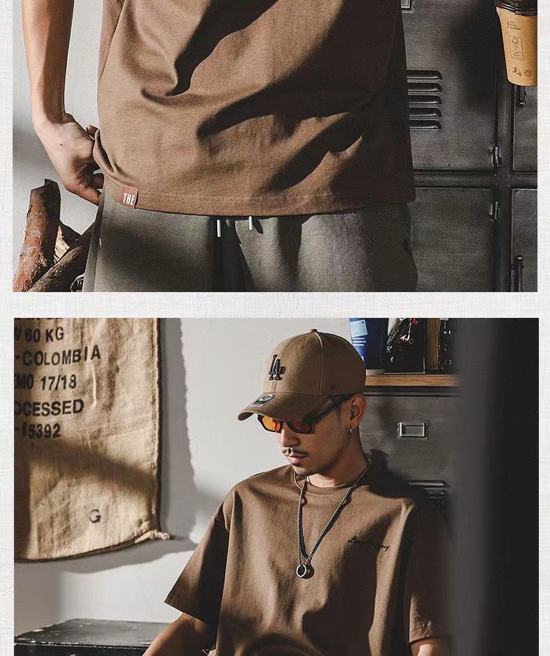 【胖俗俗】美式復古 日系220g重磅T恤男五分袖純棉男士夏季ins寬松大碼男裝短袖 | 蝦皮購物