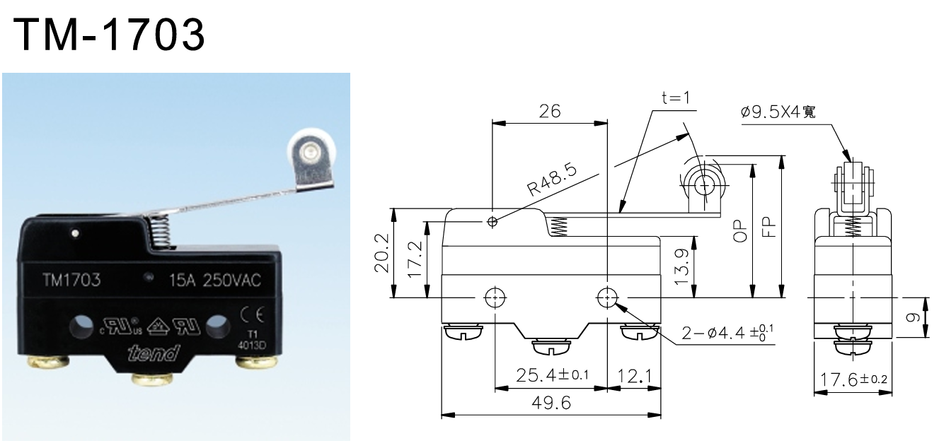 TM-1703 TM1703 長滑輪型微動開關 微動開關 15A250VAC 天得 TEND | 蝦皮購物
