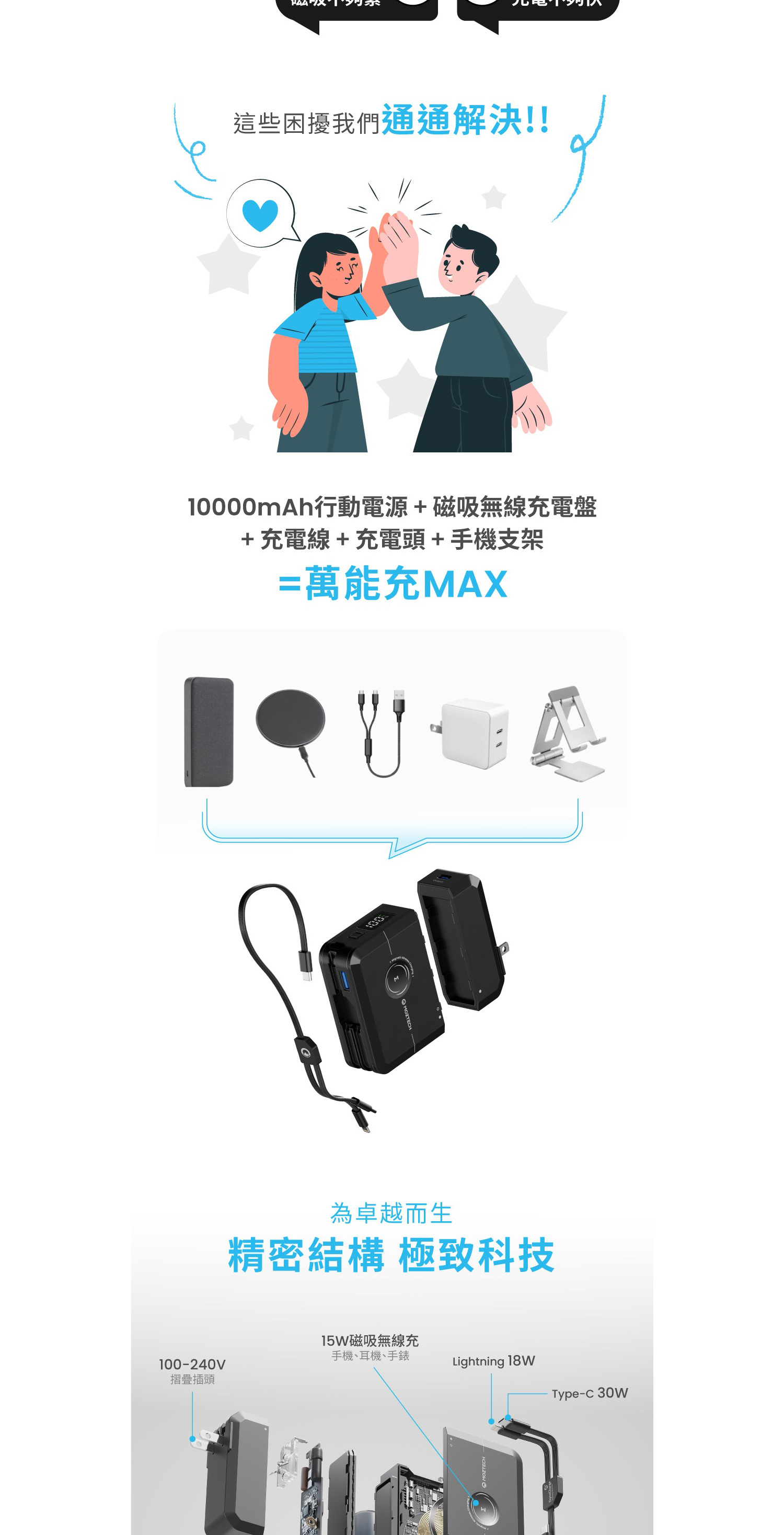 現貨 免運 MOZTECH 萬能充 Max 三代 多功能五合一行動電源 無線充 自帶充電線 磁吸 墨子 Mac 快充 | 蝦皮購物