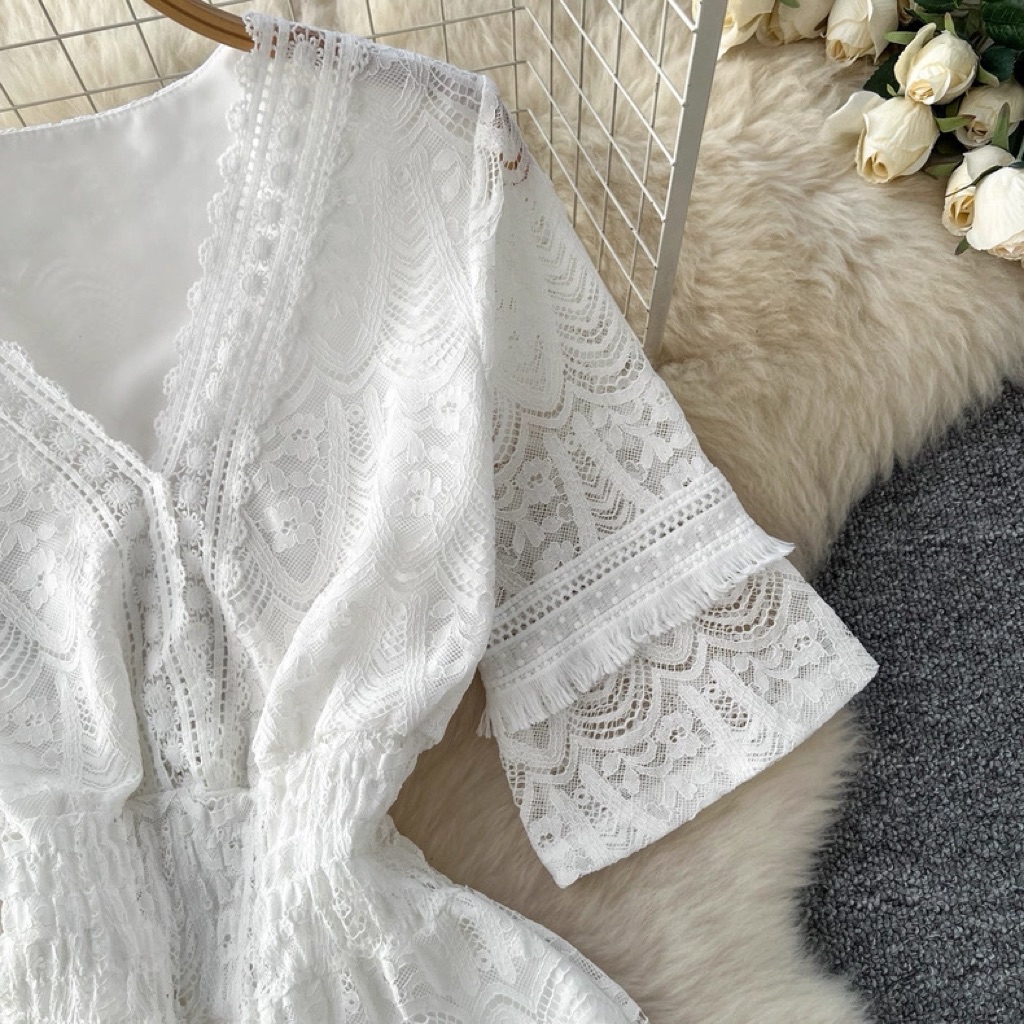 🎀Hanagirl 韓國🇰🇷氣質鏤空蕾絲 長洋裝 F052 禮服 | 蝦皮購物