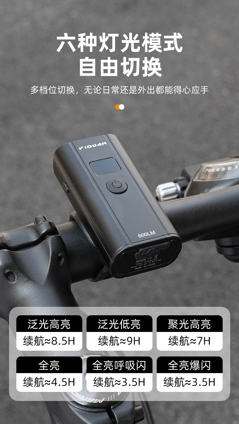 RIQUAN數字電量顯示 600流明充電式前燈 IPX4防水(TYPE-C)[52412064]【飛輪單車】 | 蝦皮購物