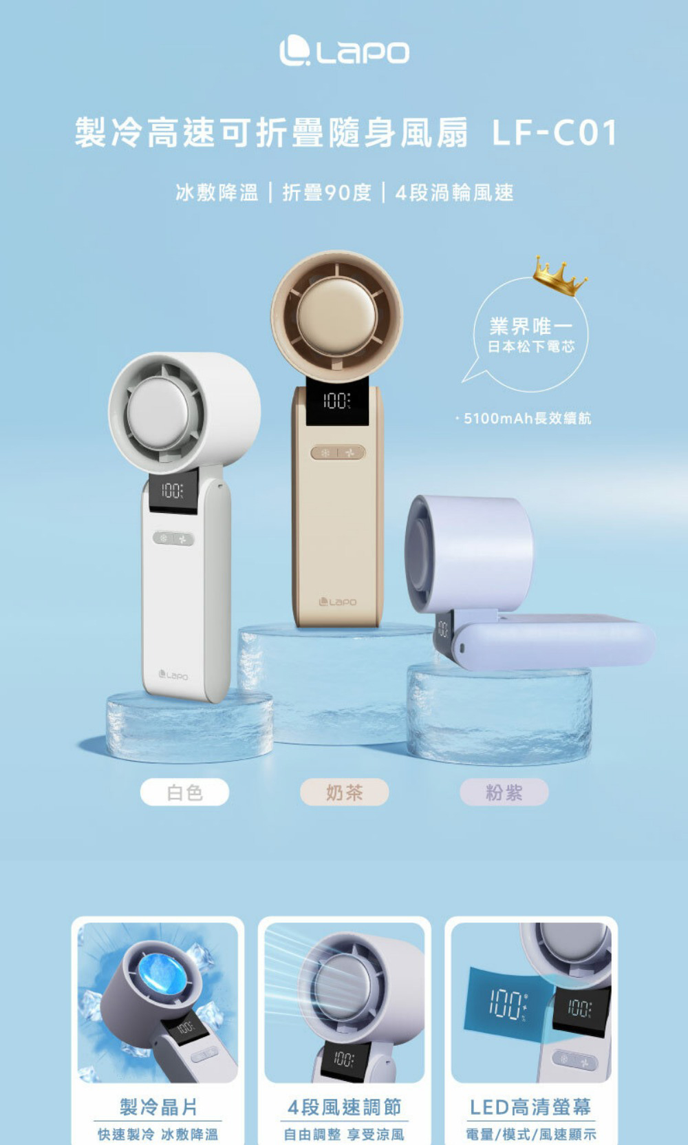【LAPO】 LF-C01 製冷高速可折疊隨身風扇｜冰敷手持風扇｜公司貨 | 蝦皮購物