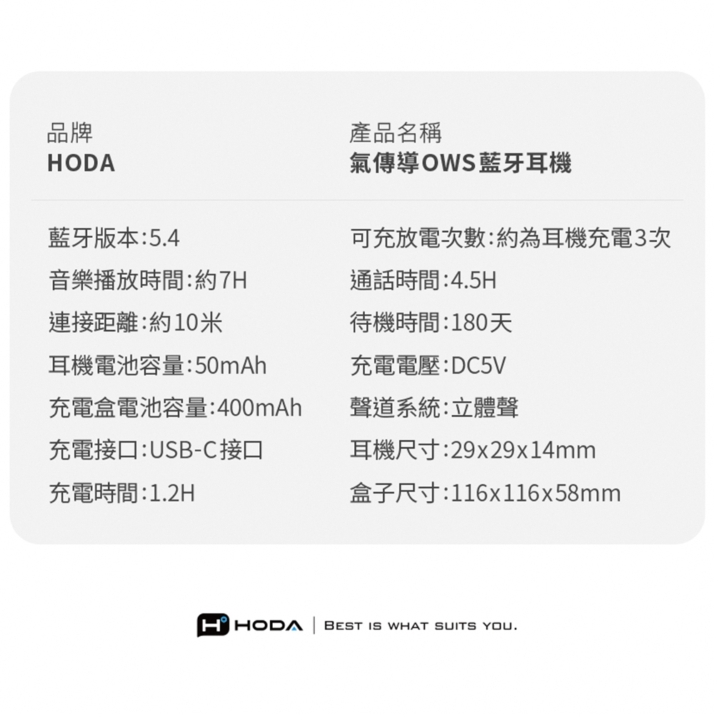 隔日到貨🚚HODA 氣傳導OWS藍牙耳機 骨傳導耳機 藍牙5.4 無線耳機 藍芽耳機 通話耳機 HODA 耳機 | 蝦皮購物