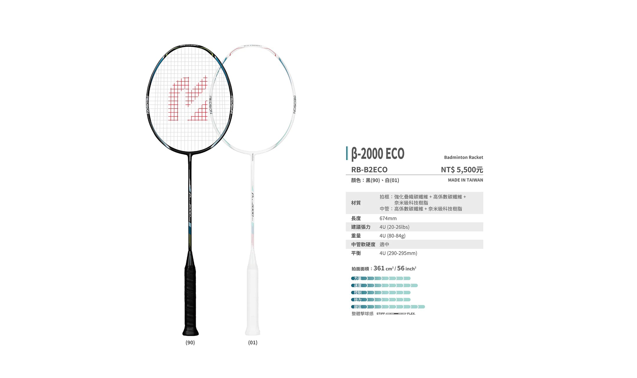 【英明羽球】瑞森 REDSON 羽球拍 羽球 無孔丁 台灣製 速度 攻擊 B2000 ECO | 蝦皮購物