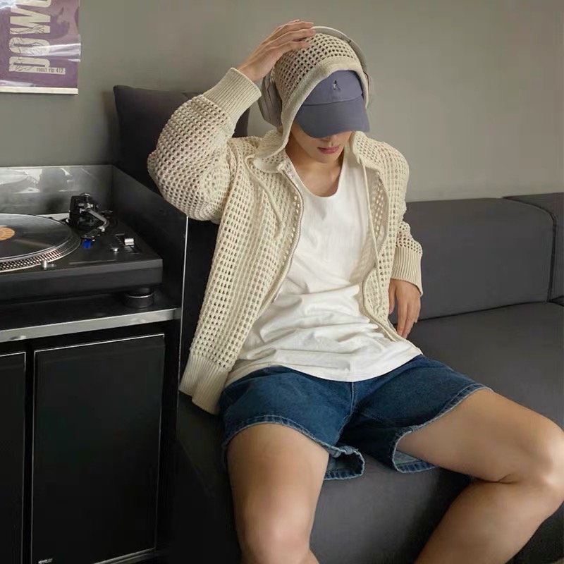 【K-2】cleanfit boxy 透視洞洞 針織連帽外套 針織 連帽外套 透視感 洞洞外套 短版外套 K【J751】 | 蝦皮購物