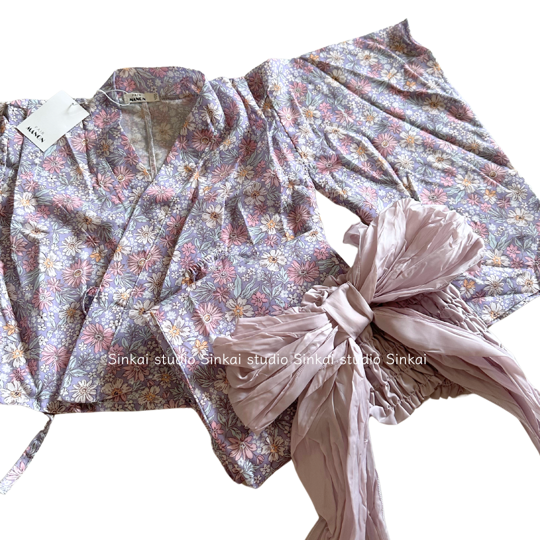 【現貨】100-120 易穿脫 2025 pairmanon 2way 女童 開襟罩衫 輕薄 和服 浴衣 小碎花 | 蝦皮購物