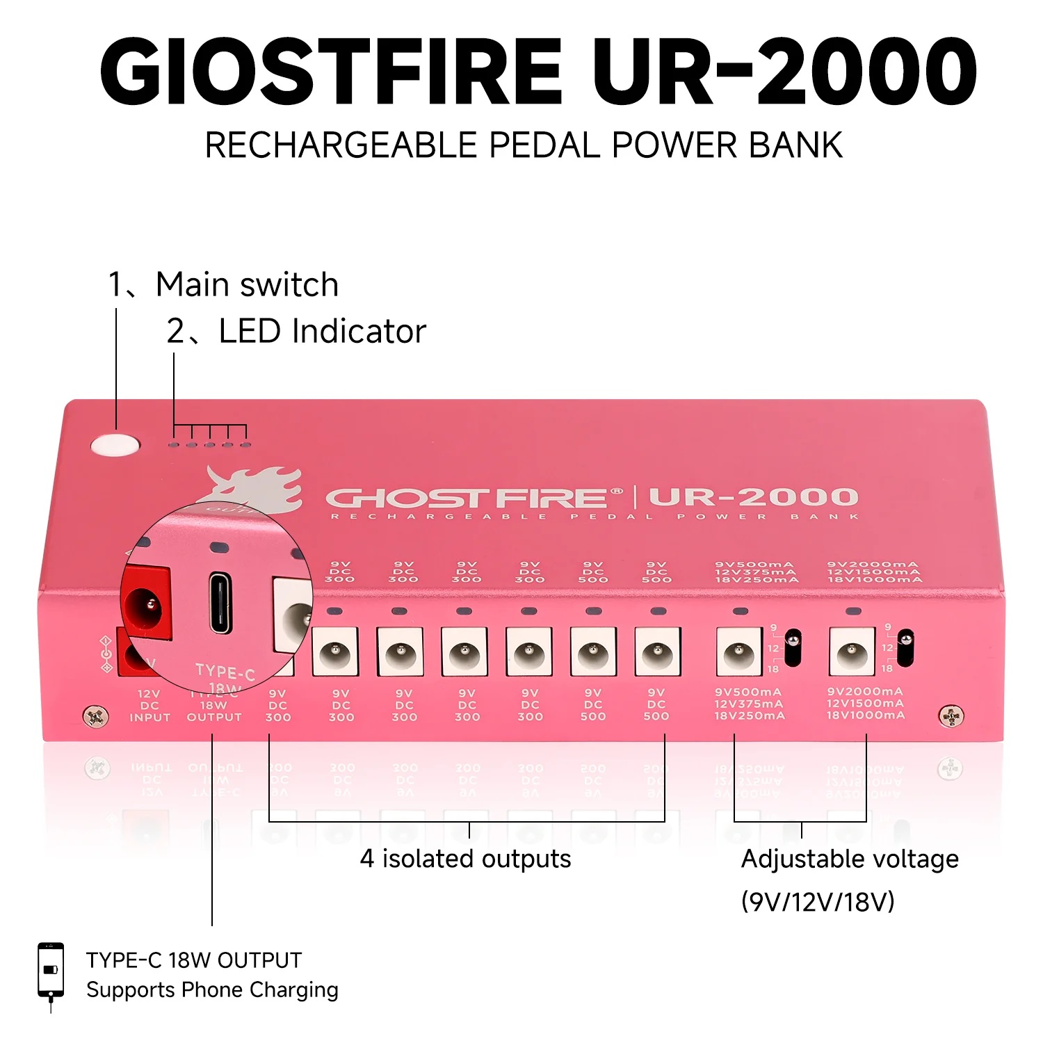 『大電流給綜效』免運費 Ghost Fire UR2000 充電式 九軌 電供 效果器 電源供應器 USB C 行動電源 | 蝦皮購物