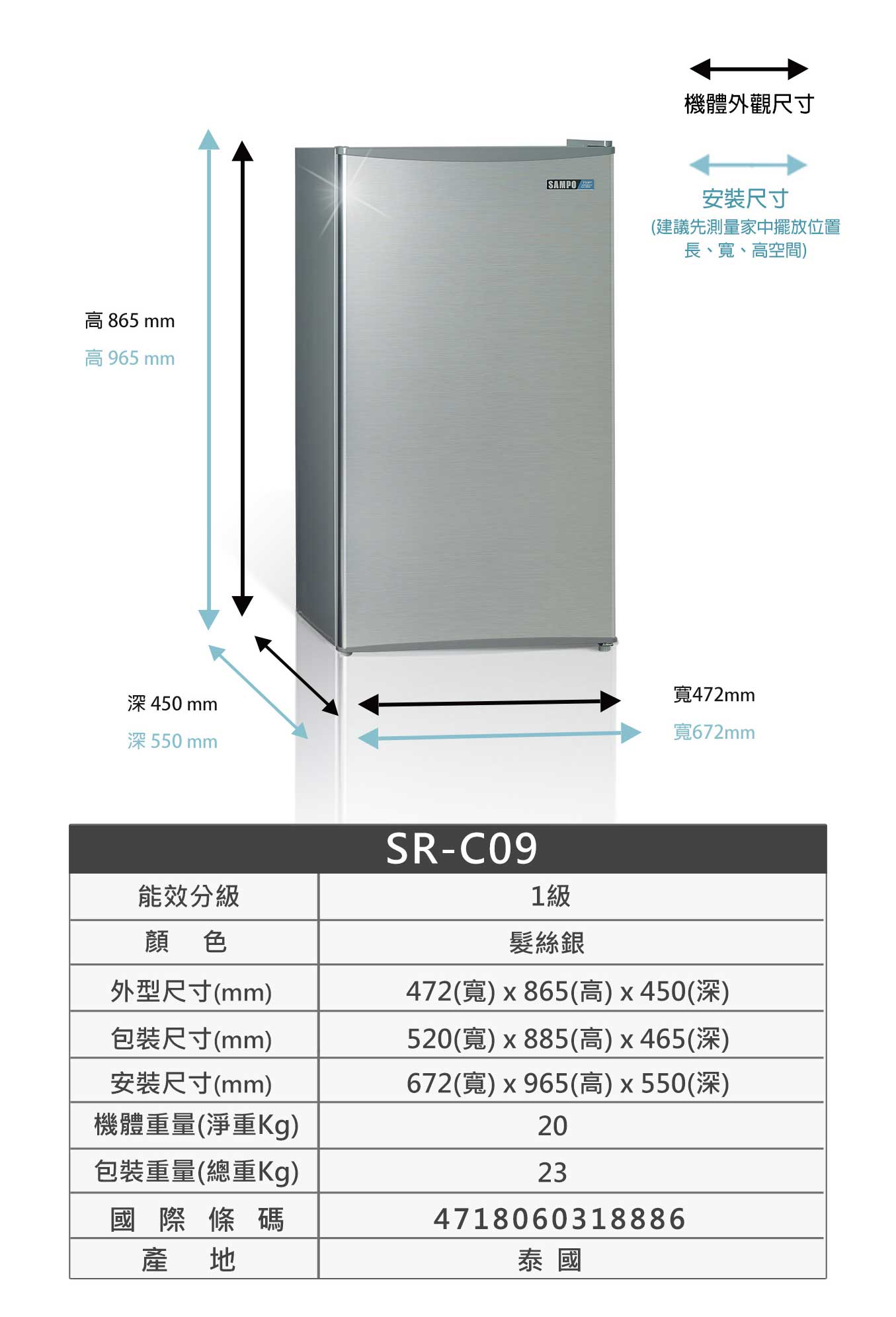 【送基本安裝舊機回收】 聲寶47L 71L 95L單門/雙門冰箱系列 SR-C05/SR-C07/SR-C09 | 蝦皮購物