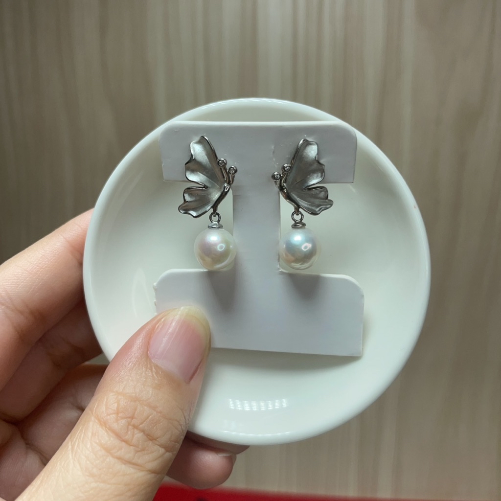 天然淡水極光珍珠耳環，8-9 mm極光正圓，S925精工純銀配件 | 蝦皮購物