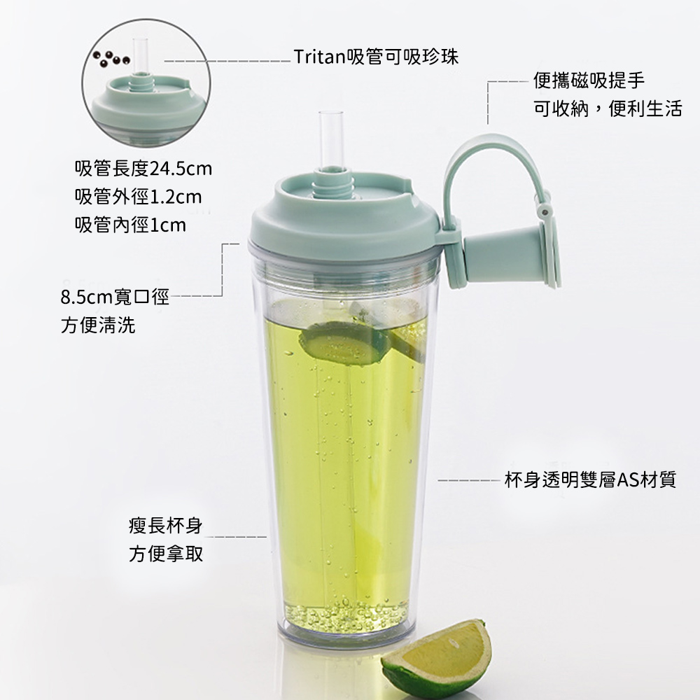 【日本FORVER】手提式透明雙層AS吸管杯710ml 彈跳粗吸管杯 Tritan吸管 透明珍珠杯 珍珠杯 | 蝦皮購物