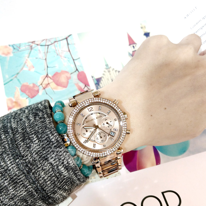 MK 邁可·寇斯 MICHAEL KORS 設計款 MK6806 鑲鑽 三眼錶 複合式錶帶 女錶 鑽錶【時間玩家】 | 蝦皮購物