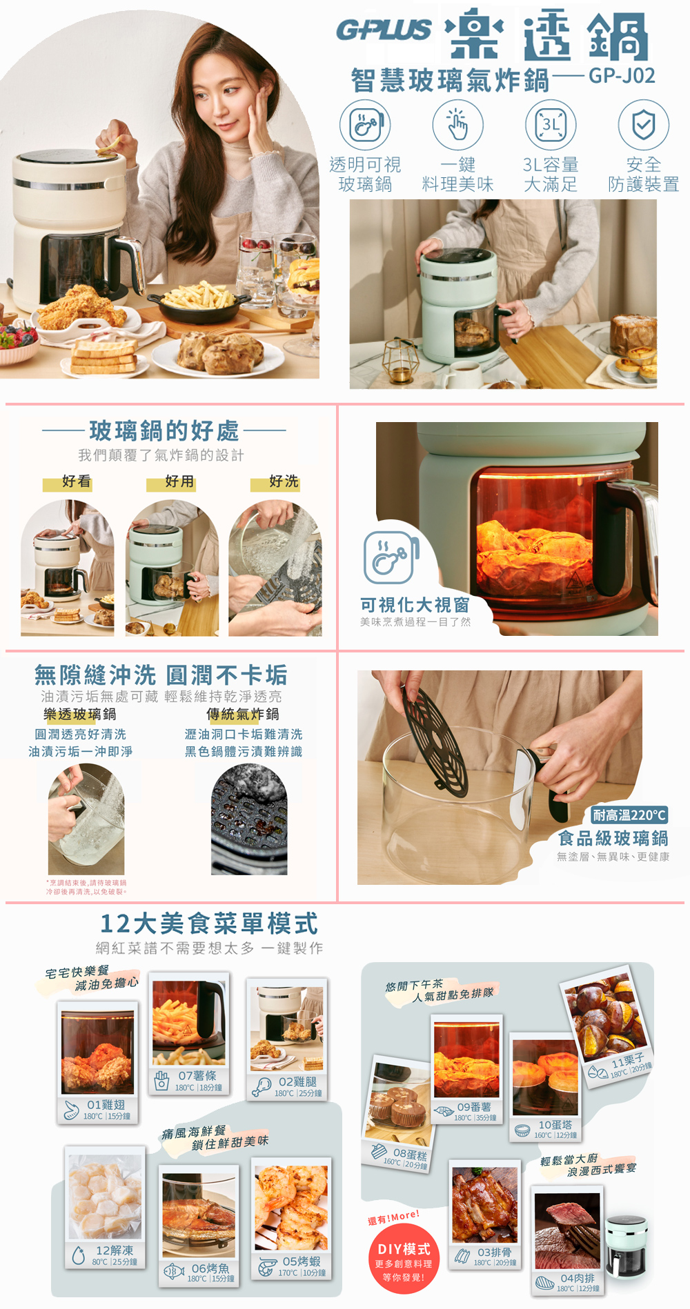 GPLUS 樂透鍋 智慧玻璃氣炸鍋 GP-J02 | 蝦皮購物