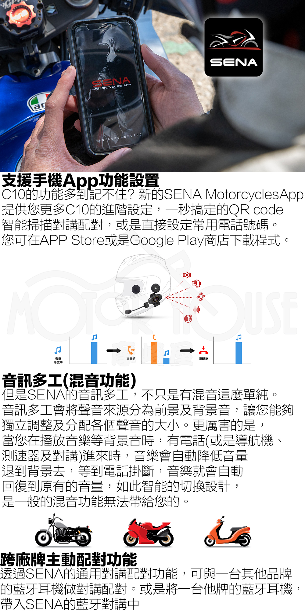 。摩崎屋。SENA C10 十項全能的安全帽藍芽 / 音樂分享 / 混音 / 四人對講 / 現貨免運 / 長時間通話 | 蝦皮購物
