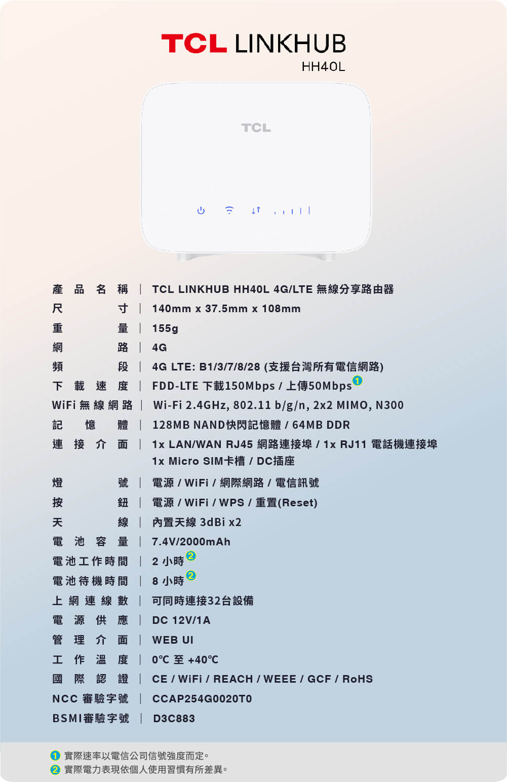 TCL LINKHUB HH40L 4G LTE 無線分享路由器 內建電池 支持VoLTE 可打電話 【登錄享三年保固】 | 蝦皮購物