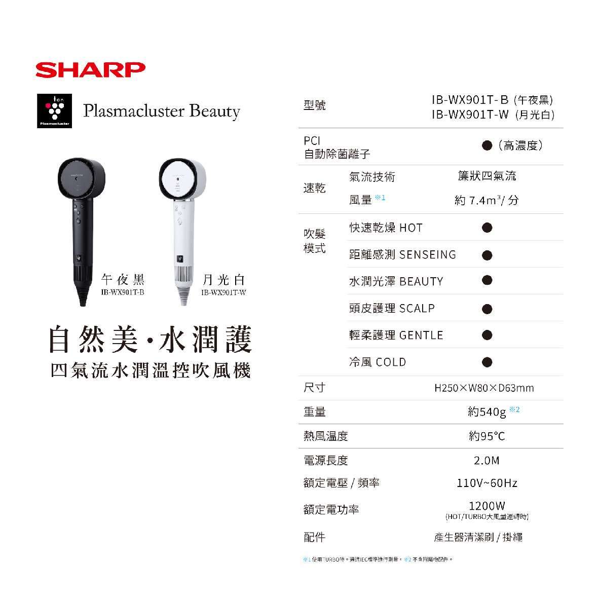 SHARP 夏普 IB-WX901T 黑白兩色 輕量設計 三段風量 四氣流 水潤光澤 智慧溫控 吹風機 | 金曲音響 | 蝦皮購物