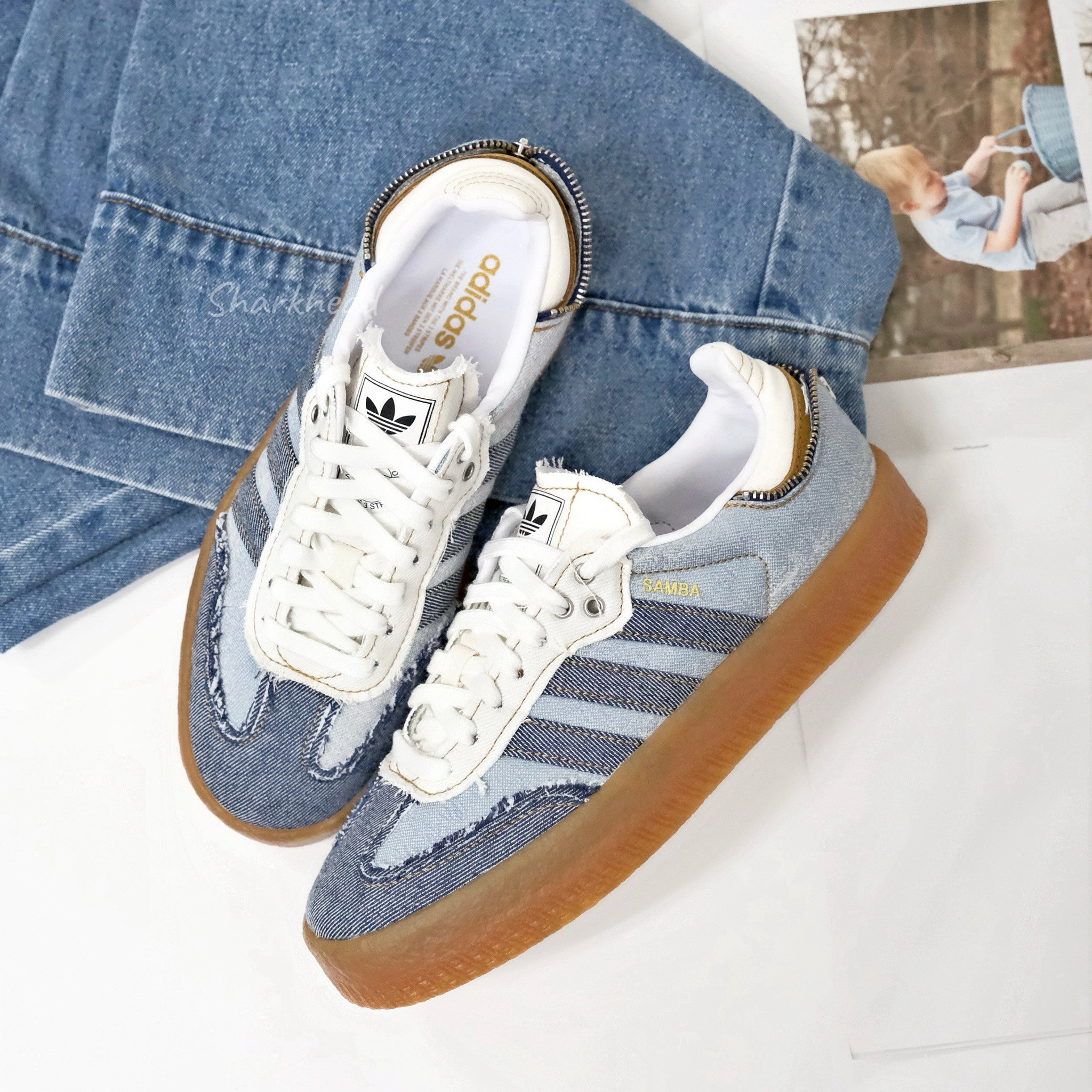 【Sharkhead】現貨 Adidas Samba x Atoms 聯名款 牛仔 焦糖底 厚底 II0001 丹寧 藍 | 蝦皮購物