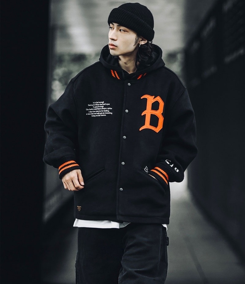 B-SIDE BS VARSITY JACKET 重磅毛尼 棒球外套 (黑色) 化學原宿 | 蝦皮購物