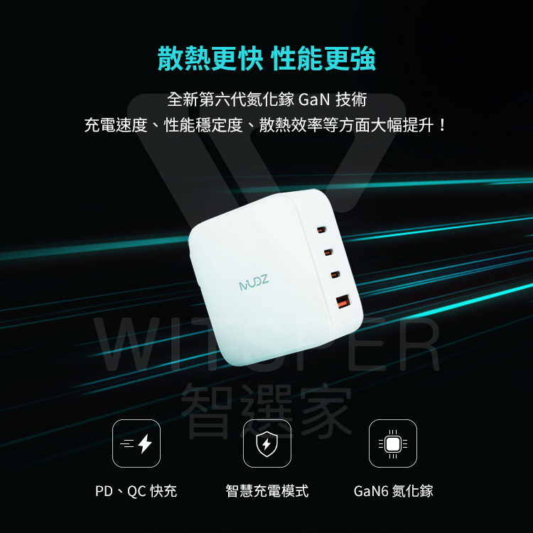 MUDZ NanoBoost 100W Type-C 4孔 氮化鎵 PD 快充充電器｜低溫穩充 品質保證｜WitsPer | 蝦皮購物