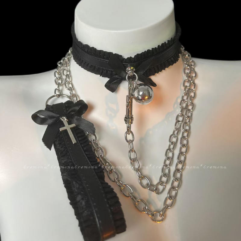 【隔日達】粉色荷葉花邊皮質項圈 鈴鐺項圈牽引繩 鎖骨鏈 甜美風設計 軟妹 COS 角色扮演 手作款式 Choker | 蝦皮購物