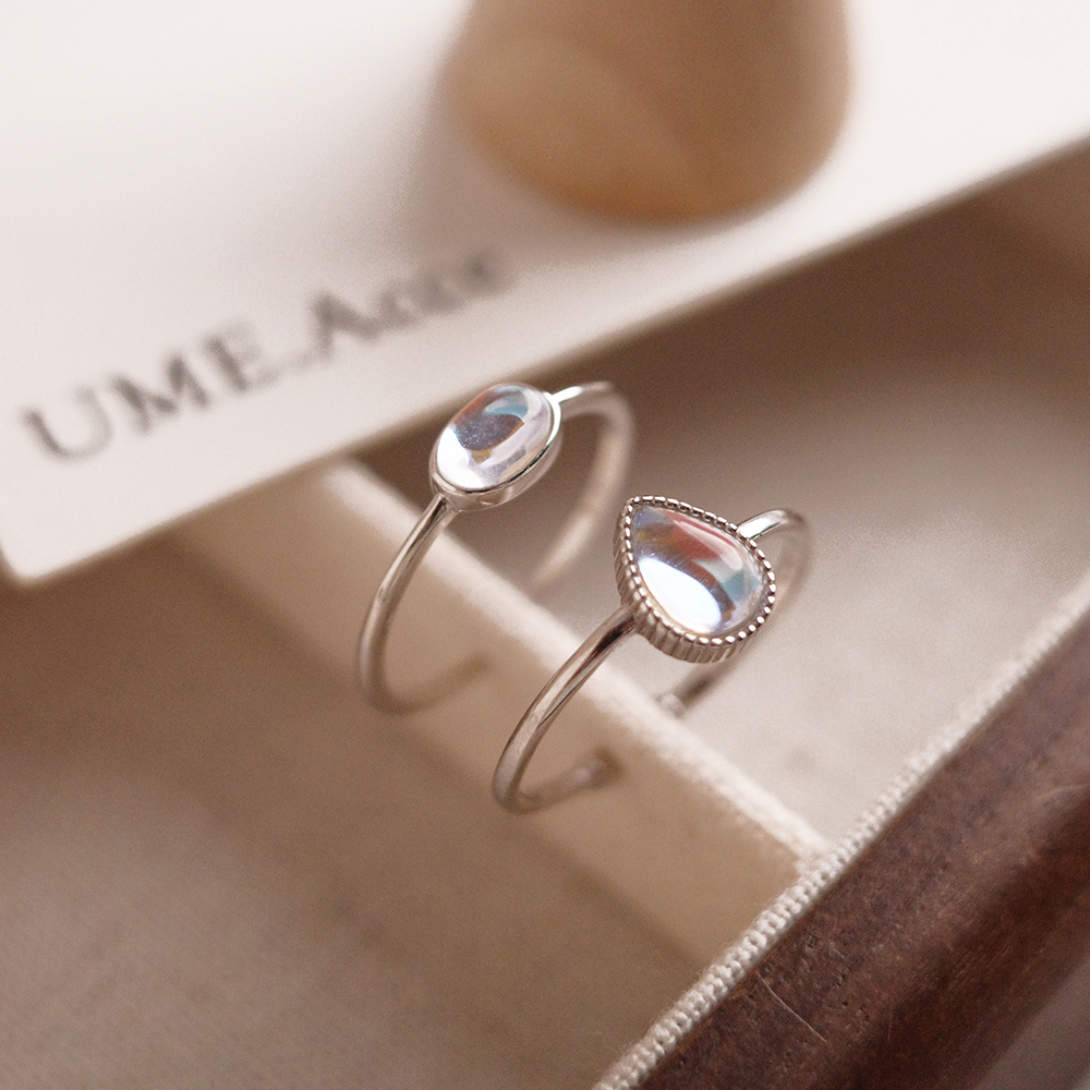 [全純銀.戒指] 月光石橢圓形/水滴型戒指【UME】洗手可戴 S925純銀戒指/開口可調戒指 | 蝦皮購物