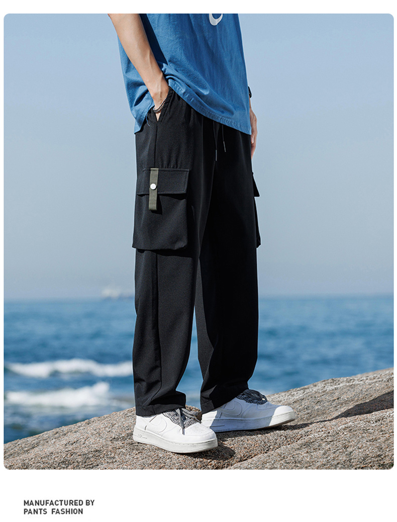 台灣出貨 夏季冰絲褲大碼M-8XL 顯瘦工裝直筒長褲子多口袋薄涼感褲休閒束口褲大尺碼寬鬆美式工裝褲闊腿傘兵褲耐磨Y2K | 蝦皮購物