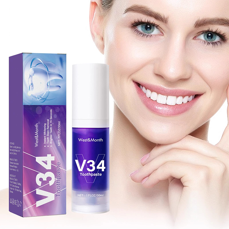 光學色修 V34紫色牙膏 清潔牙齒 清新口氣 美牙 V34牙膏 小紫瓶 美牙酶 清潔口腔 30g 校正牙色 牙膏精華液 | 蝦皮購物