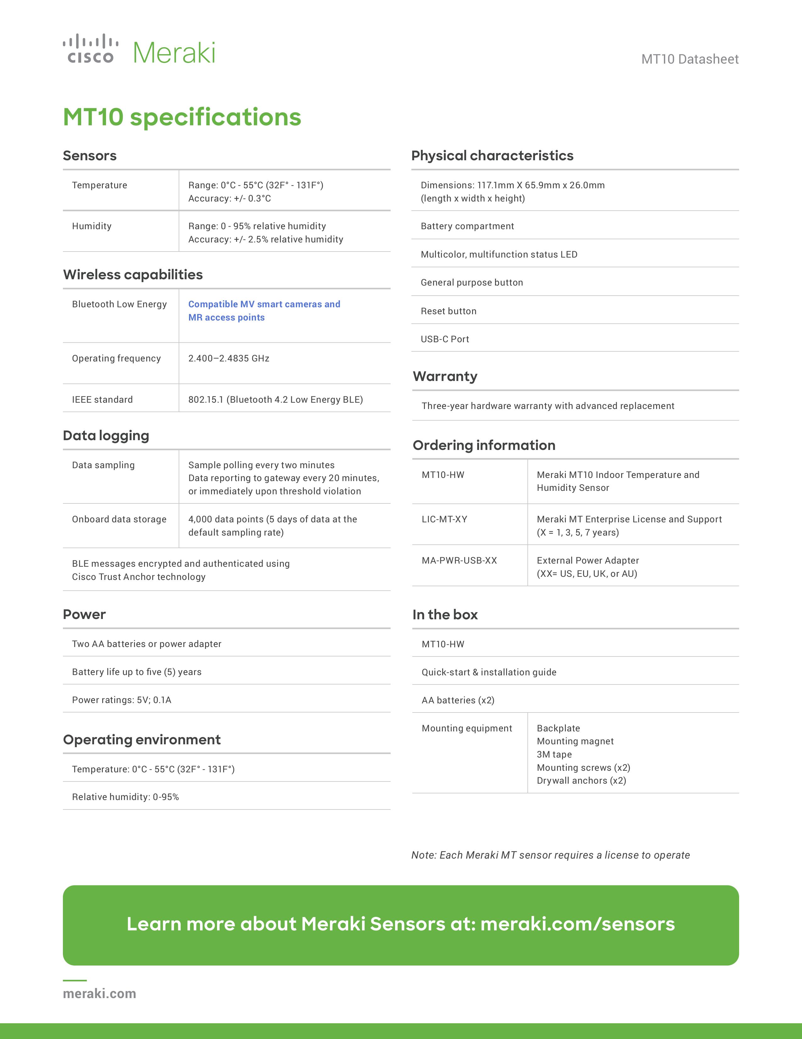 【鼎順3C+】思科 Cisco Meraki MT10 Indoor 溫溼度環境感測器 環境監測 sensor 好用神物 | 蝦皮購物