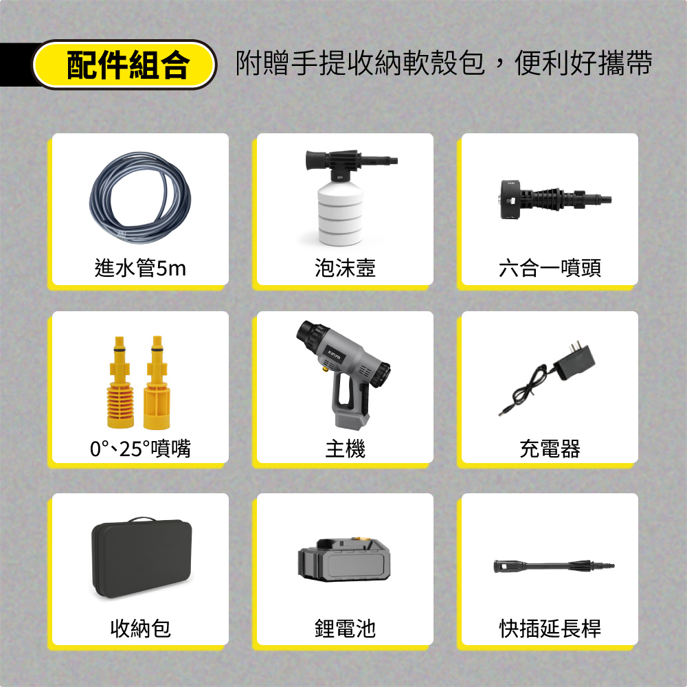 KINYO/耐嘉/無線高壓清洗機/HPC-63/六合一多功能噴頭/自吸水設計/5米加長軟管/附手提收納包 | 蝦皮購物