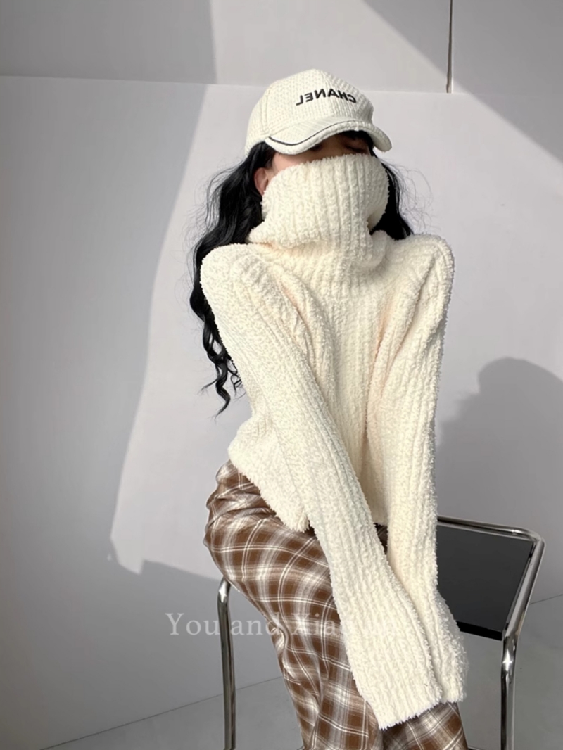 毛絨套頭高領毛衣【1048】PAPI女裝批發價秋冬新款韓系INS休閒百搭氣質長袖坑條上衣 針織上衣 針織衫針織毛衣 | 蝦皮購物