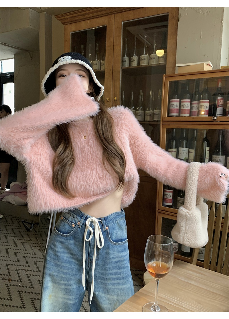 韓國水貂毛短版上衣【4026】PAPI女裝批發價秋冬新款韓系INS修身顯瘦氣質純欲圓領長袖針織毛衣 針織上衣 | 蝦皮購物