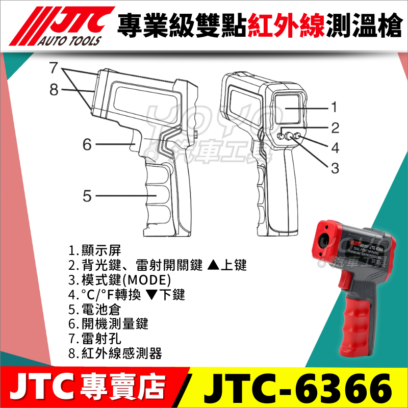 附發票【YOYO汽車工具】JTC-6366 專業級雙點紅外線測溫槍 手持 紅外線 溫度槍 測溫槍 溫度計 測溫儀 測溫度 | 蝦皮購物