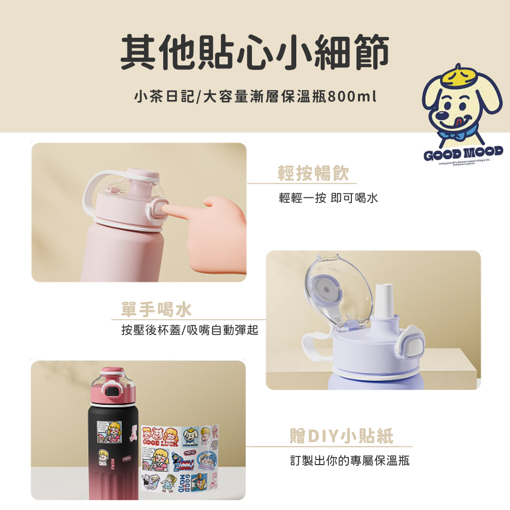 【台灣現貨】漸層保溫瓶 800ML 304 316 不鏽鋼 直飲 吸管 環保杯 耐熱 保溫 保冷 小茶日記 可洛萌 保溫 | 蝦皮購物