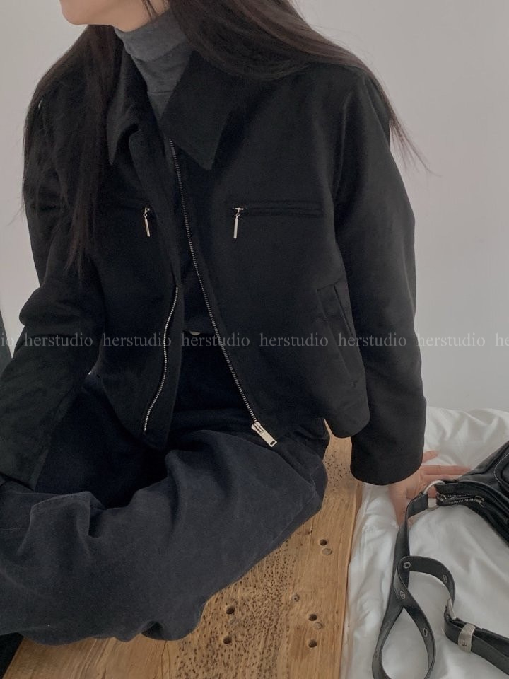 🔥米現貨 HERStudio韓國代購 俐落麂皮短夾克(3col) | 蝦皮購物