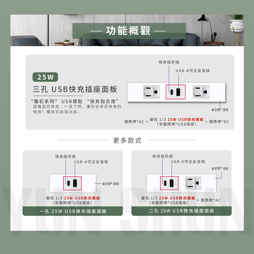 【水電材料便利購】易智磐石25W超薄+省空間 USB插座(1A1C) 快充 國際牌省空間面板 單切 三路 跳線專用插座 | 蝦皮購物