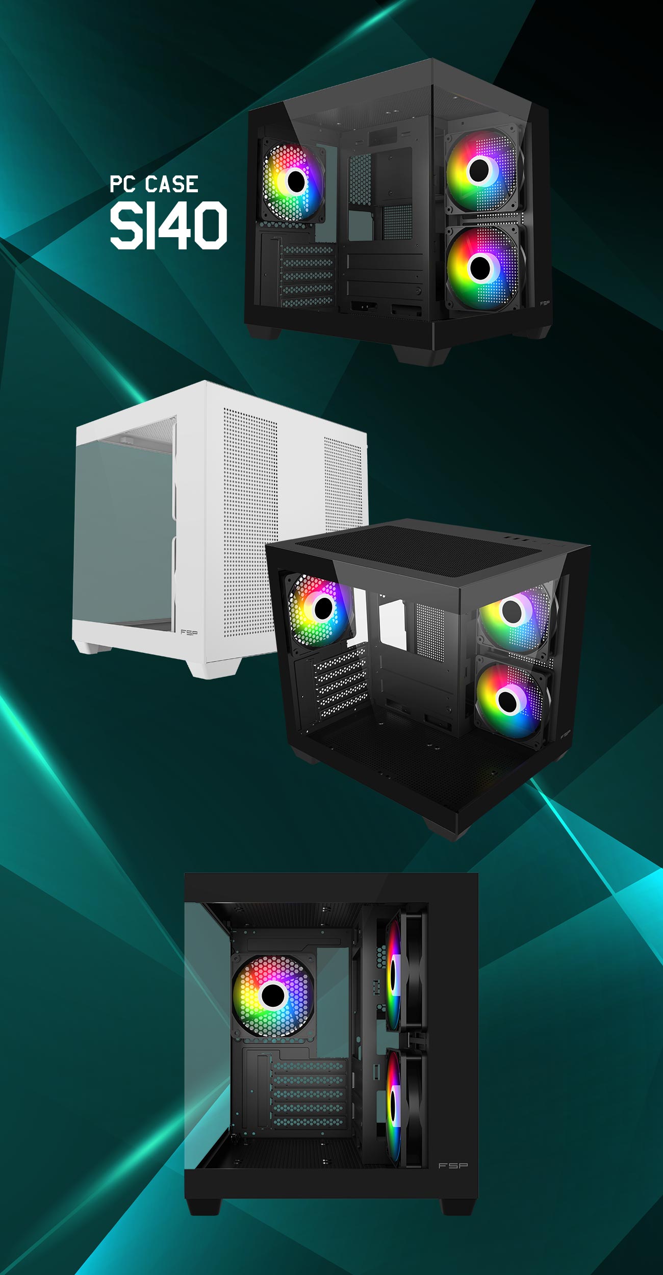 FSP 全漢 S140 黑色 白色 海景房 ARGB 風扇 u-ATX 電腦機殼 240 水冷排 雙面玻璃 雙艙 | 蝦皮購物